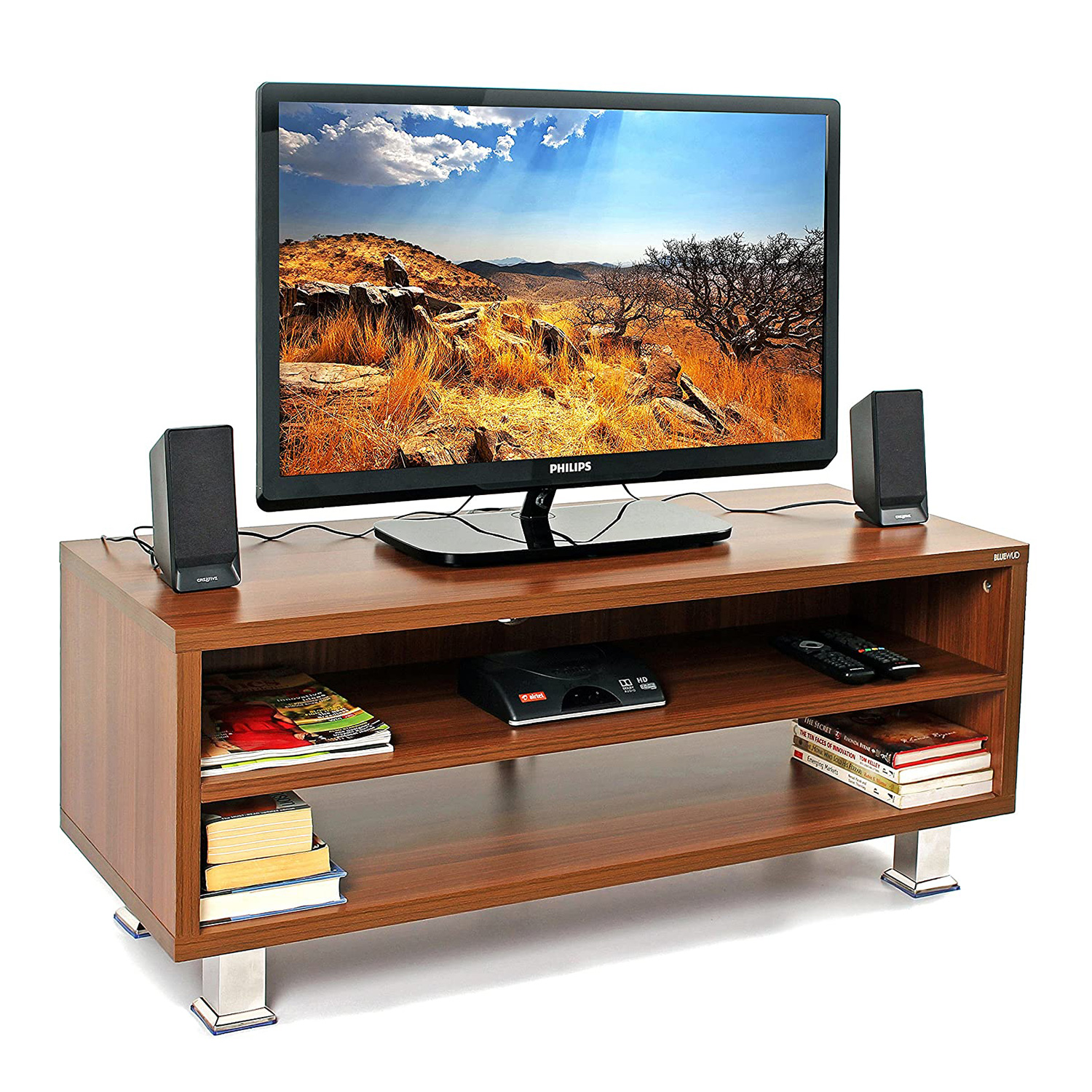 GoRevizon Engineered Wood TV Unit/Entertainment Center Table (Walnut ...