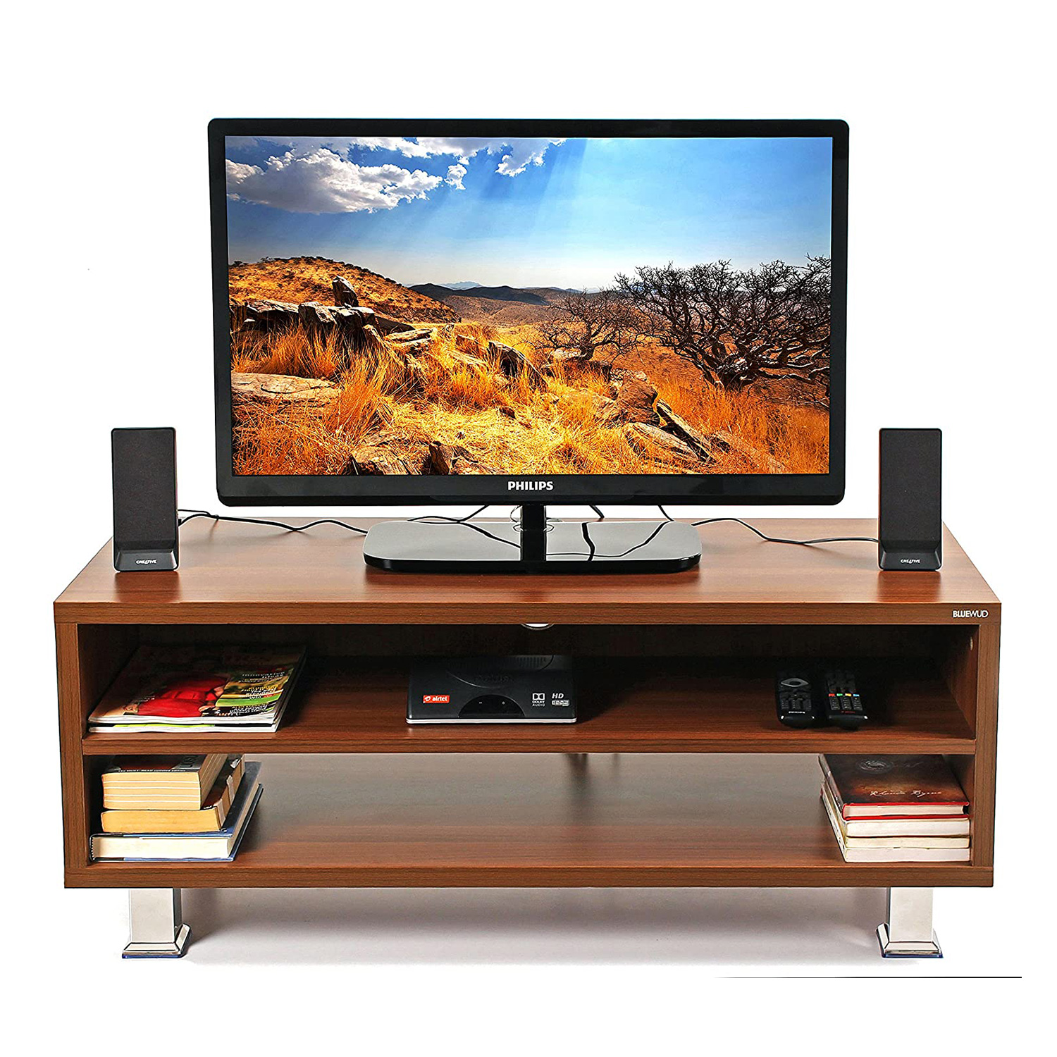 GoRevizon Engineered Wood TV Unit/Entertainment Center Table (Walnut ...